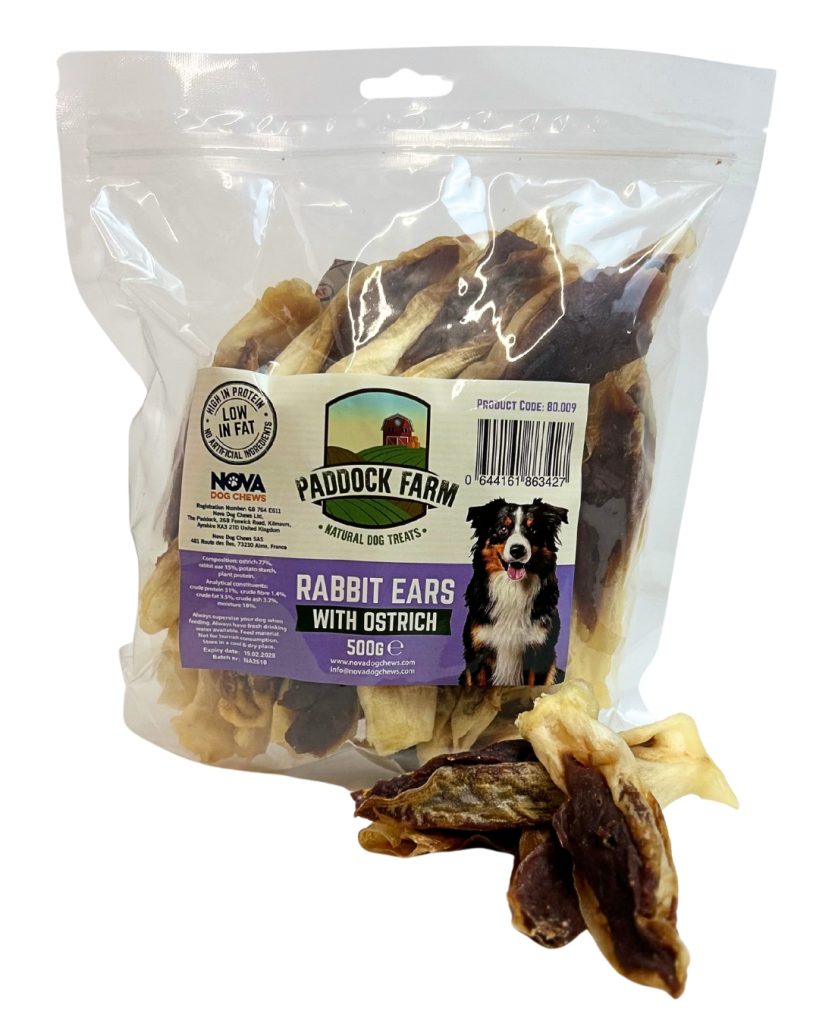 Rabbit Ears with Ostrich 500g (Due Mid June) - Nova Dog Chews